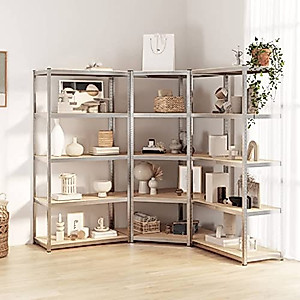 vidaXL 3X 5-Layer Heavy-Duty Shelves Industrial Shelving Workshop Storage Rack Warehouse Corner Shelf Unit Silver Steel and Engineered Wood