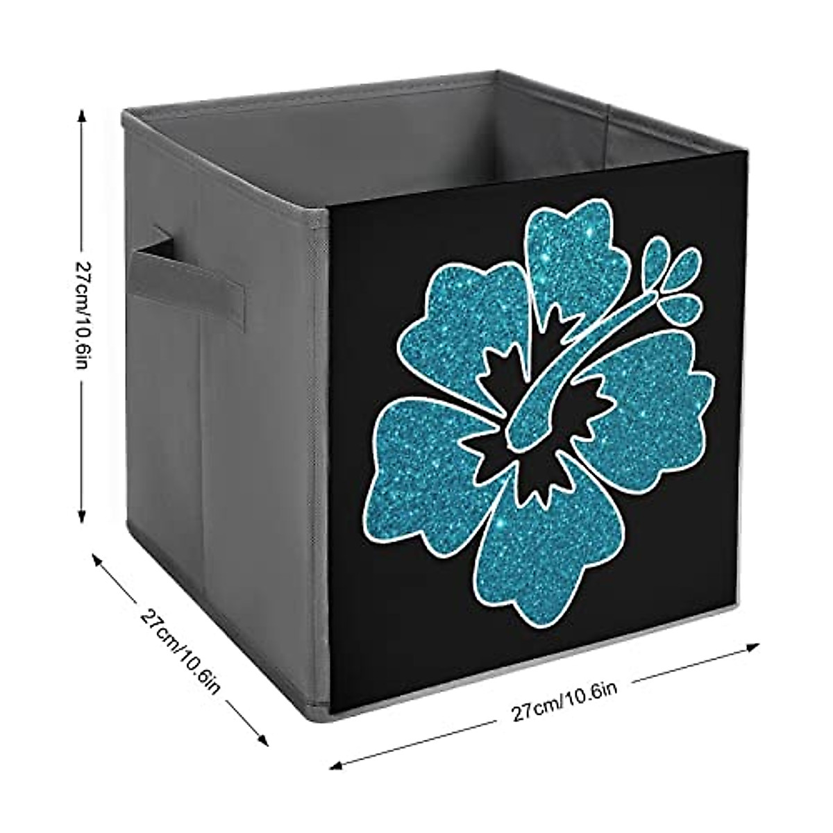 Glitter Hibiscus Storage Bins Cubes Foldable Fabric Organizers with Handles Clothes Bag Book Box Toys Basket for Shelves Closet 10.6"
