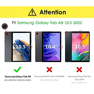 DTTO for Samsung Galaxy Tab A8 10.5 inch Case 2022, Premium Leather Business Folio Stand Cover with 3 Pack HD Tempered Glass Screen Protector for Galaxy Tab A8 10.5" [SM-X200/X205/X207], Black