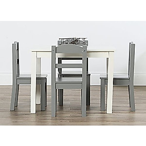 Humble Crew, White/Grey Kids Wood Table and 4 Chairs Set