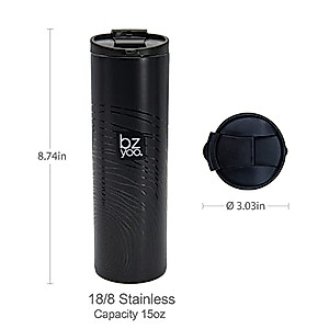 bzyoo Brew 18/8 Stainless Vacuum Drinking BPA-Free 15oz Coffee Mug Water Thermal Bottle Bundle with Leak Proof Design for Hike Camping Holiday New Year Gifts Wellness (2 Bottle Bundle)