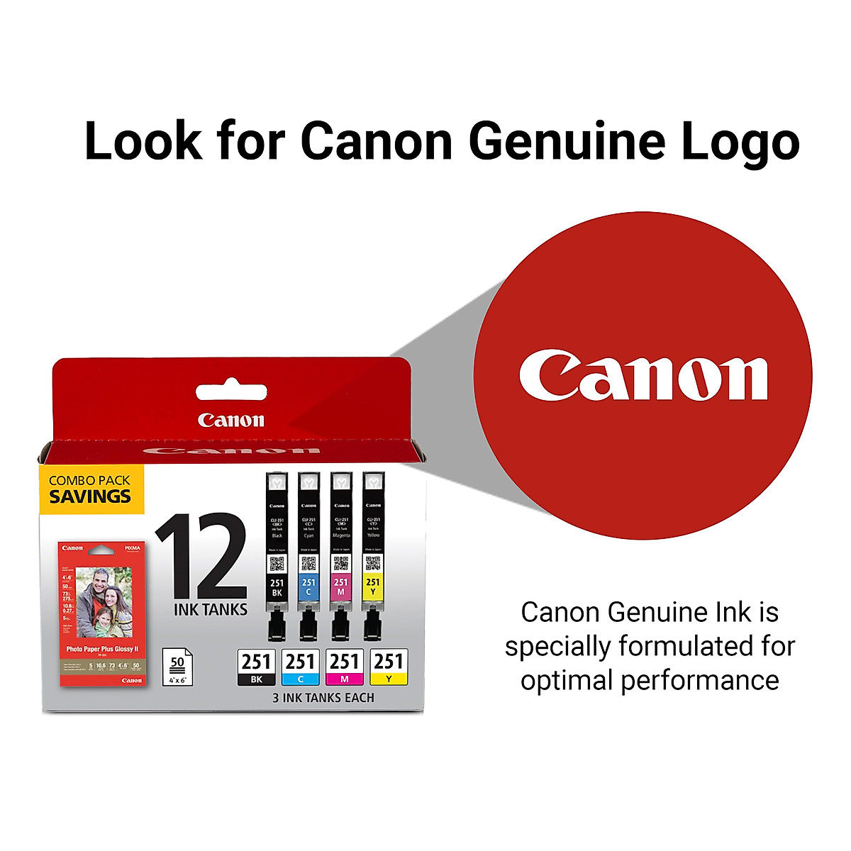 Canon CLI-251 BK/C/M/Y 12 Color Combo Pack Compatible to MG7520, MG5620, MG6620
