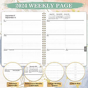 2024 Planner - Planner/Calendar 2024, Jan. 2024 - Dec. 2024, 2024 Planner Weekly and Monthly with Printed Tabs, 8" x 10", Flexible Cover with Thick Paper + Twin-Wire Binding - Waterink