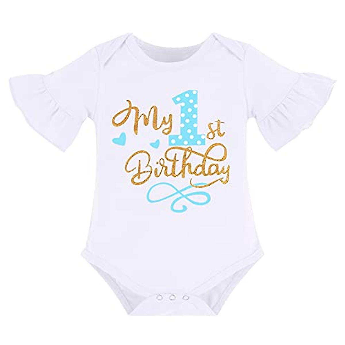 IBTOM CASTLE It's My 1st Birthday Outfit For Baby Girls First Birthday Gift Wild ONE Bodysuit Romper Onesie Sequin Bow-tie Tulle Tutu Polka Dots Skirt for Photo Shoot w/Ears Headband Blue 1T