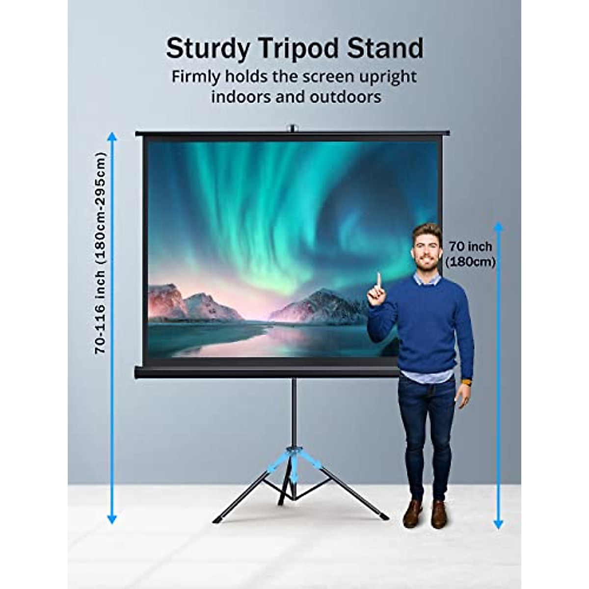 Projector Screen with Stand, HYZ 120 inch Projector Screen 4K HD with Wrinkle-Free Design, Indoor Outdoor for Backyard Movie Night, Office Presentation(1.1Gain, 4:3, 160°Viewing Angle&Carry Bag)