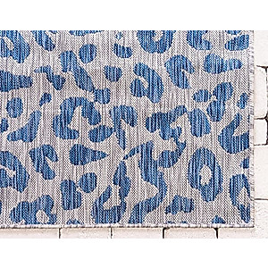 Rugs.com Outdoor Safari Collection Rug – 4' x 6' Blue Flatweave Rug Perfect for Entryways, Kitchens, Breakfast Nooks, Accent Pieces