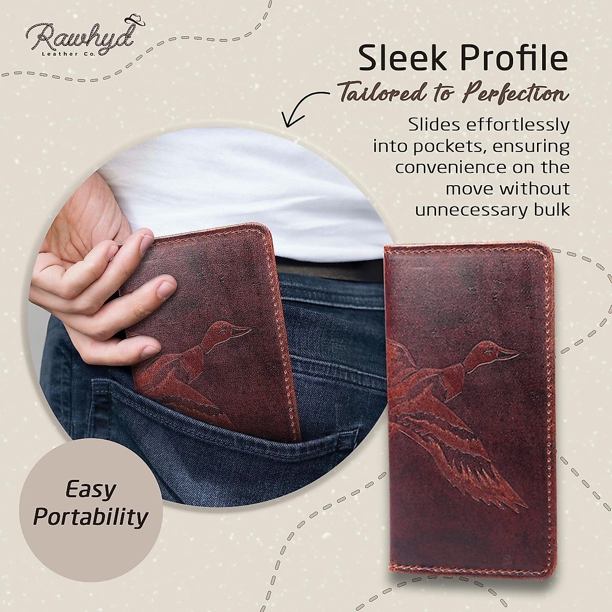 Mallard Duck Wallet - Full-Grain Leather Long Wallets for Men - RFID Blocking Long Bifold Wallet - Mens Leather Wallets w/ 8 Card Slots & Money or Checkbook Sleeve - Great Duck Hunting Gifts for Men