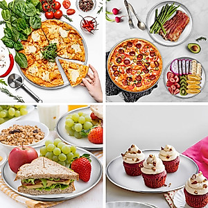 LIANYU 4 Pack Pizza Pan Set, 11.8 Inch Stainless Steel Pizza Serving Tray for Oven Baking, Nonstick Round Pizza Plate,Dishwasher Safe