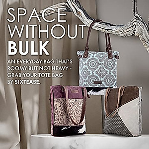 Tote Bags for Women by Sixtease - Large Tote Bag with Zipper Top - Genuine Leather Strap, Upcycled Canvas, Rug, Hair On and Hardware Accents - Vintage Style Hand Stitched - Tatum