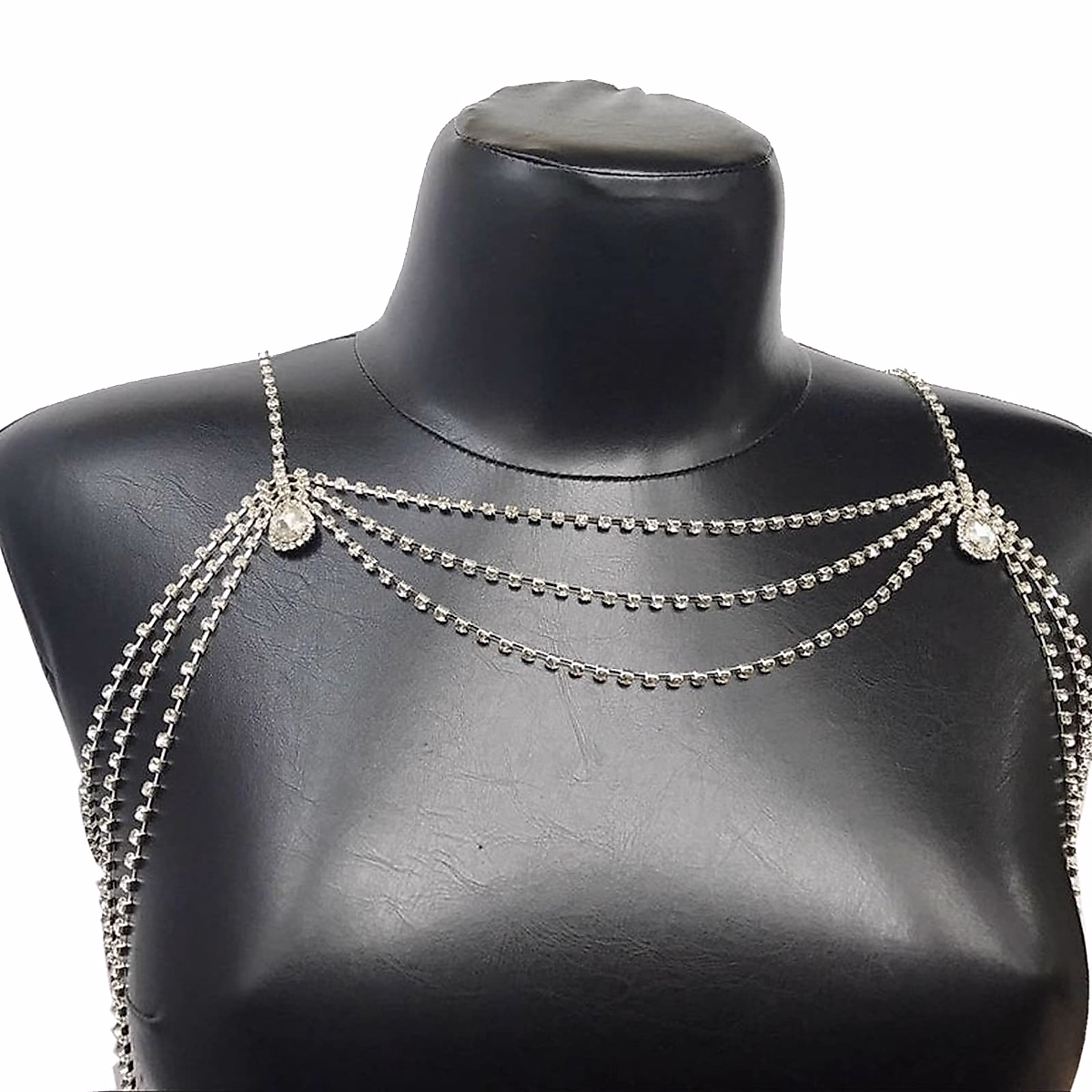 Rhinestone Shoulder Chain Necklace Multilayer Bridal Shoulder Chain Statement Wedding Body Jewelry Rhinestone Underwear Bra Chain for Women(Silver 3)