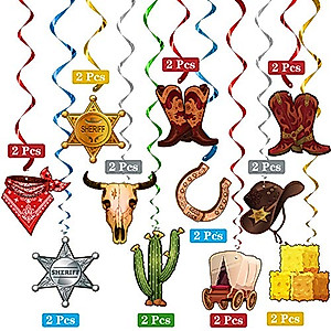TMCCE Wild West Cowboy Western Hanging Swirls Foil Western Party Decoration Western Cowboy Theme Party Photography Backdrop Supplies 44Ct