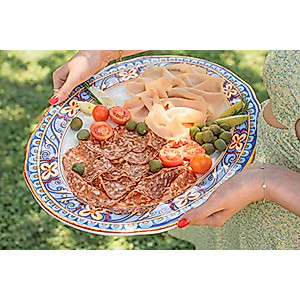 Euro Ceramica Duomo Collection Italian-Inspired 18" Oval Ceramic Serving Platter, Floral Design, Multicolor