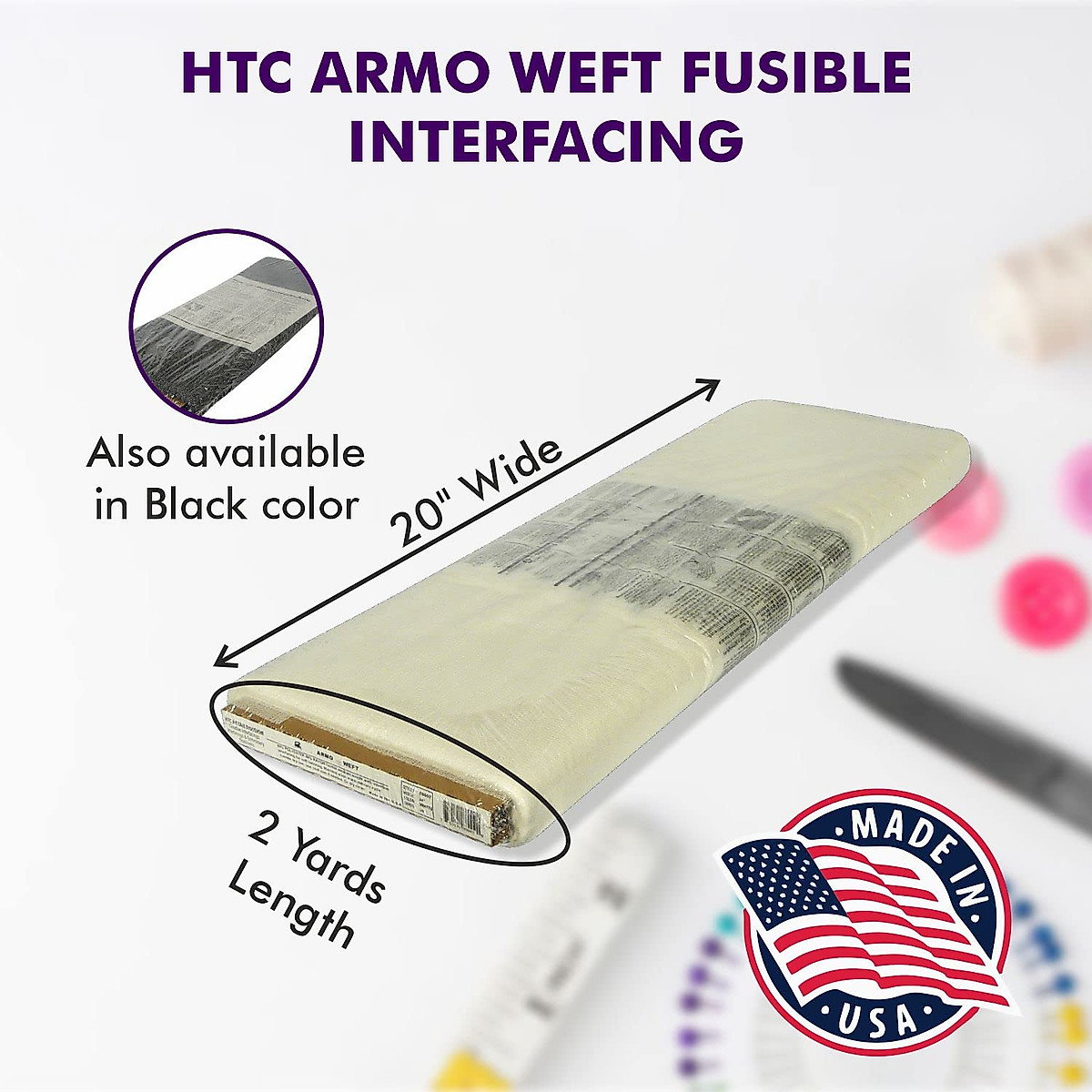 Superpunch Armo Weft HTC88002 Interlining/Interfacing - 20 Inches Wide, Medium Weight Woven Iron On Fleece Fusible Interface for Sewing, Polyester, Rayon, Sold in 2 Yard Package, Made In USA (White)