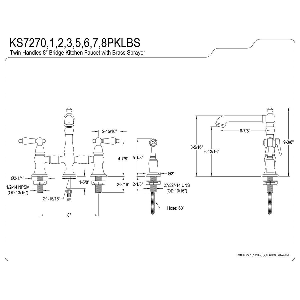 Kingston Brass KS7277PKLBS Duchess Bridge Kitchen Faucet, Brushed Brass 13.88 x 6.88 x 8.31