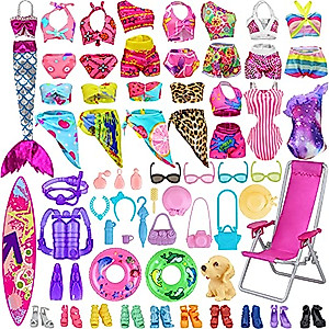 ZITA ELEMENT 44 Pcs 11.5 Inch Girl Doll Swimsuits Clothes and Accessories Mermaid Bikini Swimwear Bathing Suits Outfits with Shoes Swimming Ring Glasses Diving Suit Surfboard Beach Chair