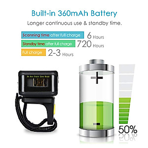 Bluetooth Wireless Ring Barcode Scanner, Portable Wearable Mini Finger 1D Bar Code Reader Work with Windows, Mac OS, Android 4.0+, iOS
