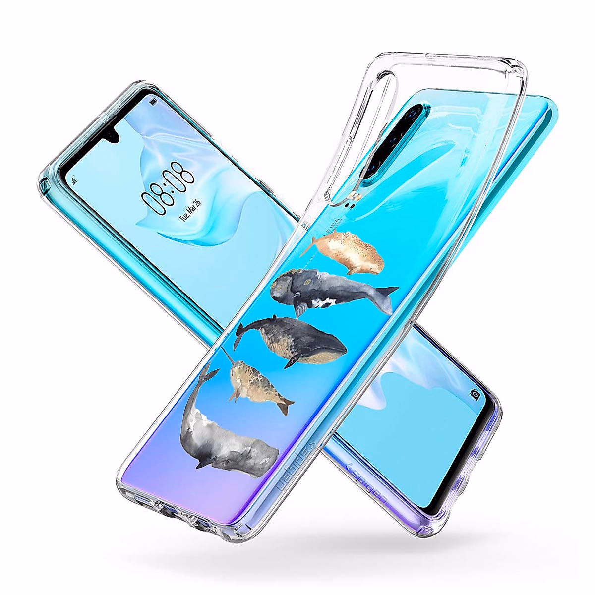 Suhctup Flexible Silicone Gel TPU Bumper Case for Huawei Honor 8C Transparent Anti-Shock Protective Cover 5 Fish Design