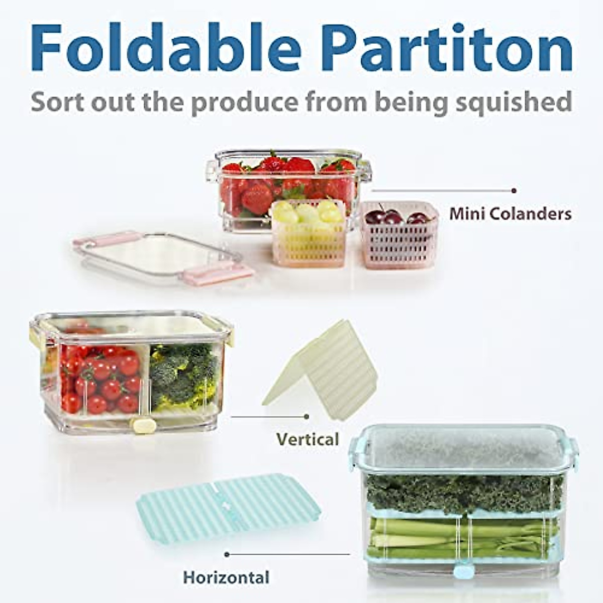 Felli Duo Fresh Produce Saver + Veggie Fruit Berry Storage Strainer Bin + Colander with Drain, ALL IN ONE Container Set for Refrigerator, Dishwasher Safe, Keep Food Lettuce Fresh Longer, Kitchen Vegetable Keeper Fridge Organizer, Housewarming Mothers Day