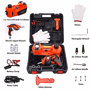 Mautyke Electric Hydraulic Car Jack Kit - 5 in 1 Air Floor Jack Stand Portable Trailer Truck Lift Jack Automatic Car Emergency Kit with Integrated Air Pump and Impact Wrench for Tire Changing