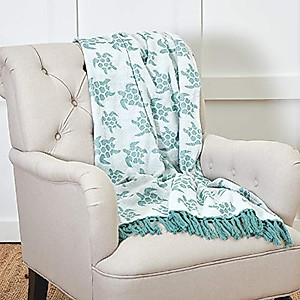 C&F Home Chenille Sea Turtles Coastal Nautical Tropical Beach Seafoam Blue Reversible Throw Blanket with Fringe Soft Cozy Decor Decoration for Couch Sofa Bed 50x60 inches Blue