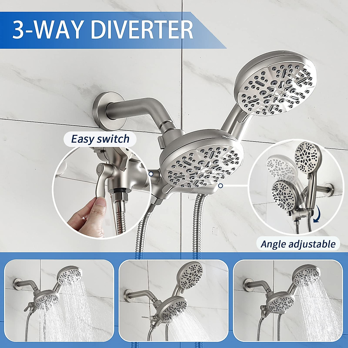 Shower Tub Kit Dual Shower System with Tub Spout Tub and Shower Faucet Set Complete Dual Shower Head and Handheld Combo Set Tub and Shower Trim Kit Brushed Nickel 88056BN