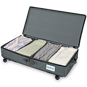HYSEYY Under Bed Storage with Wheels 34L Underbed Storage Containers-Thicken 600D Oxford Cloth Under the Bed Organizer with 3Handles and Label Holder-Storage Drawer for Blanket, Comforter, Clothes,Toy