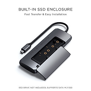 Satechi USB C Hub Hybrid Multiport Adapter, fits M.2 SATA SSD, 4K HDMI, 100W USB C PD Charging, 2 USB-A, for MacBook Pro/Air M1 M2 M3, Dell, HP, Surface, Lenovo - Space Gray