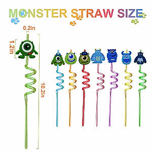 24Pcs Monsters Inc Birthday Party Supplies Reusable Drinking Straws,8 Designs Monsters Inc Party Favors with 2 Cleaning Brush