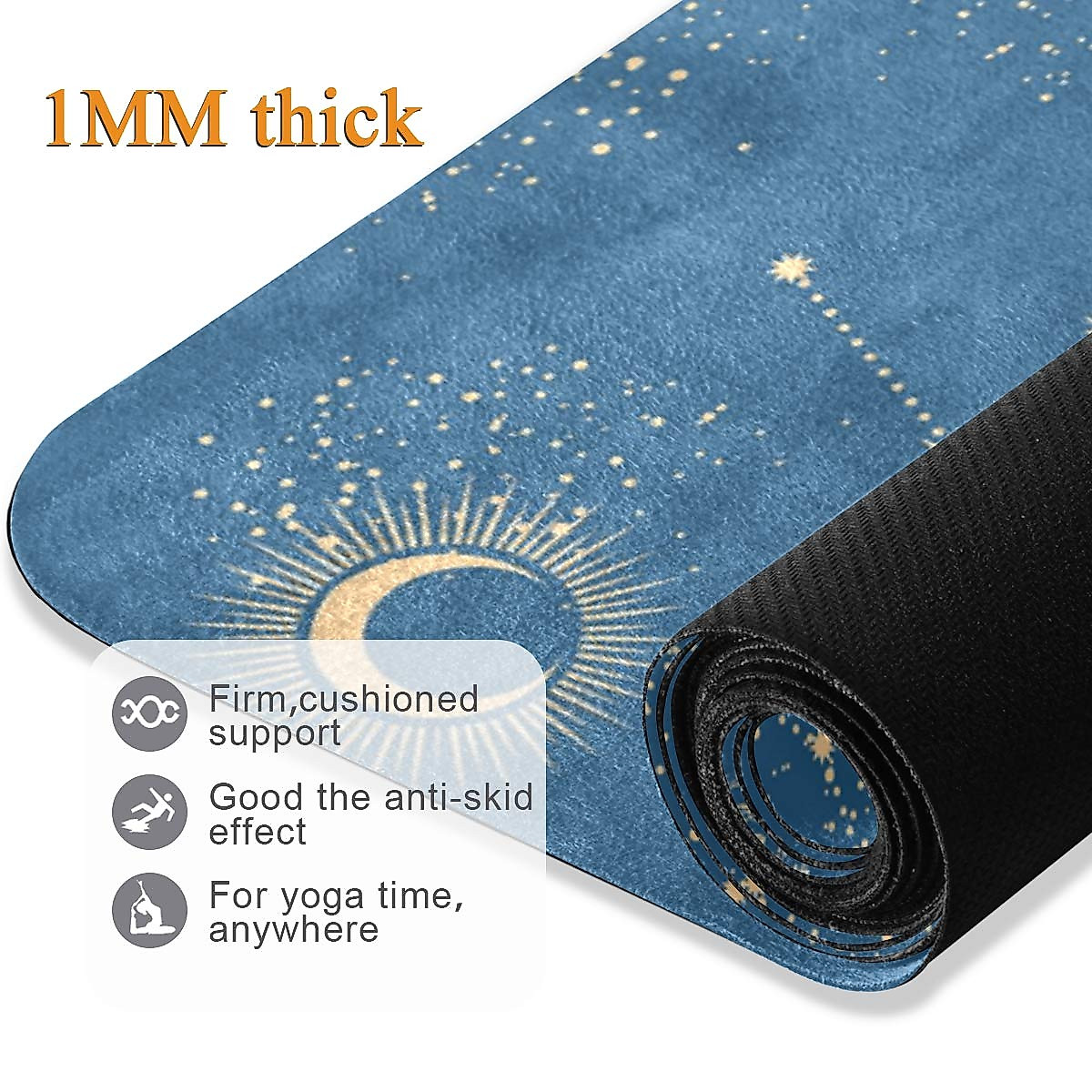 VIKKO Space Galaxy Constellation Moon Star Blue Yoga Mat Ultra Thin Folding Mat for Exercise Fitness Pilates Stretching Meditation