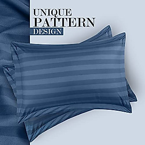 Utopia Bedding Duvet Cover Queen Size - 1 Duvet Cover with 2 Pillow Shams - 3 Pieces Comforter Cover with Zipper Closure - Ultra Soft Brushed Microfiber, 90 X 90 Inches (Queen, Stripe Navy)