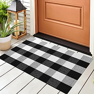 uxcell Buffalo Check Rug,Plaid Outdoor Rug,Layered Door Mat,Cotton Gingham Rugs,Floor Mat for Front Porch/Runner/Bedroom/Kitchen/Farmhouse 35"x24" Black & White