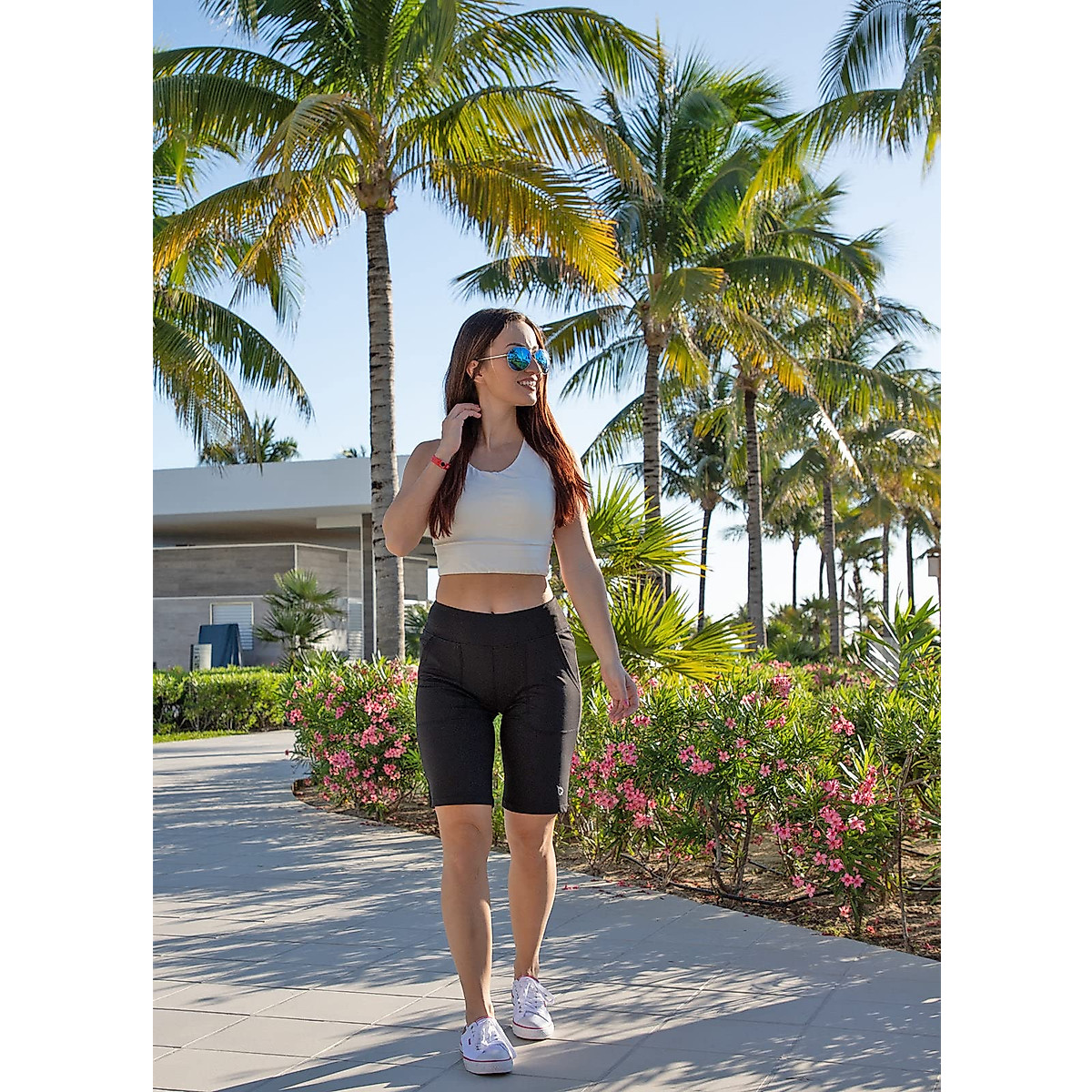 BALEAF Women's 10" Bermuda Long Shorts Running Athletic Shorts High Waisted Casual Summer Knee Length Black Size L