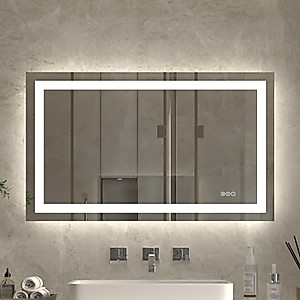 ExBrite 40x24 Inches LED Bathroom Lighted Mirror,Wall Mounted Mirror,Anti Fog,Dimmable,Dual Lighting Mode,Tempered Glass