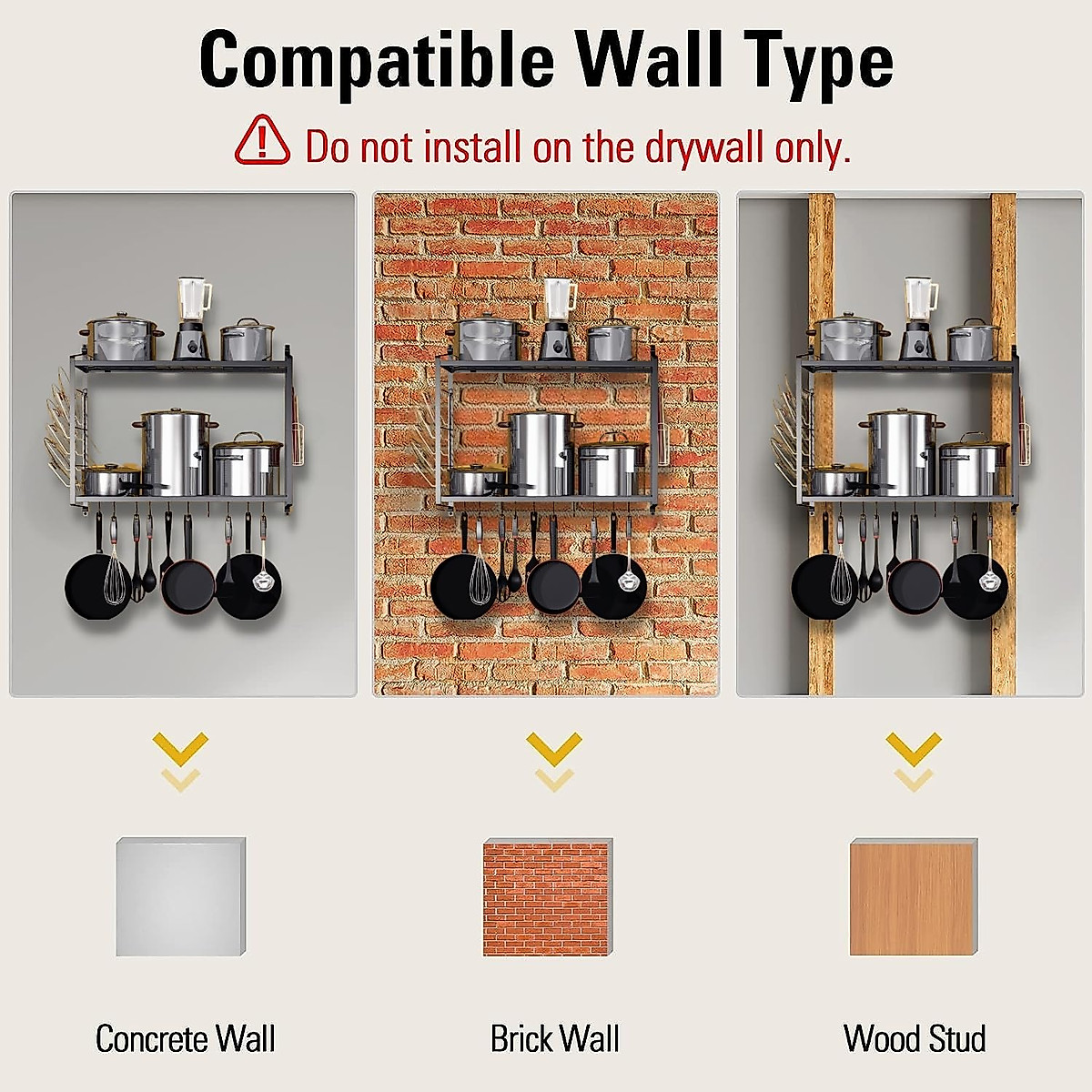 BestVida SparkWorks 2-Tiered Wall Mounted Pot Rack