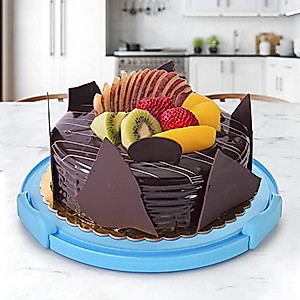 Zoofen Cake Carrier with Handle 10in Cake Stand Holder Round Container for 10in or Less Size(Blue)