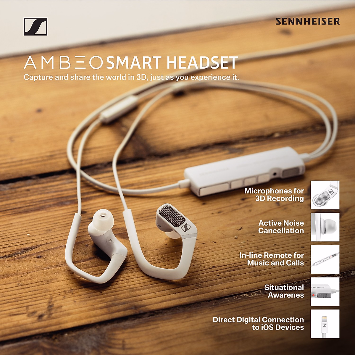 Sennheiser AMBEO Smart Headset (iOS) – Active Noise Cancellation, Transparent Hearing and 3D Sound Recording