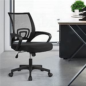 Home Office Chair Ergonomic Desk Chair, Adjustable Mid Back Mesh Swivel Office Chair with Armrests, Executive Rolling Swivel Adjustable Mid Back Task Chair, Black
