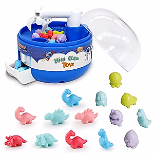 Mini Claw Machine for Kids&adults,Space Blue,24 Tiny prizes,Dinosaur Miniature Things,Surprise Birthday Gifts Toys cheap for 3 4 5 6 7 8 Years Old,Handheld dino stuff in little small unwrappable