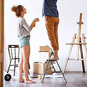 Delxo 2 Step Ladder Folding Step Stool 2 Steps Stepstool with Handrails Wide Pedal,Heavy Duty Sturdy Small Compact Ladder Portable Anti-Slip Safety Kitchen Stepladder Metal Step Stool for Adults Grey