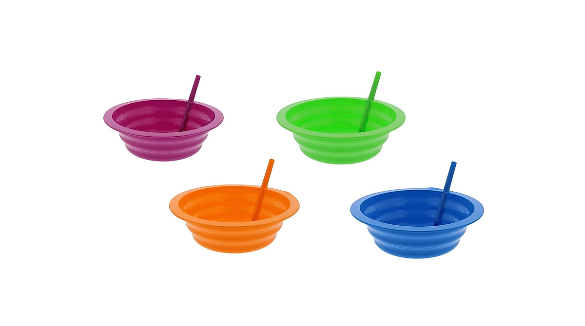 Mess-Free Sip-A-Bowl: Kids' Straw Bowls, 4-Pack, USA Made