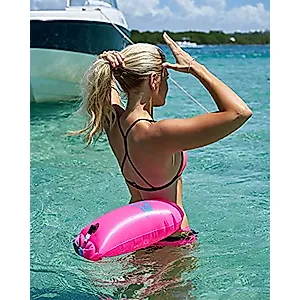 New Wave Swim Buoy for Open Water Swimmers, Triathletes and just Your Swim Buddies - Tow Float for Safe Swim Training, Kayaking & Snorkeling (Pink PVC Medium-15L)