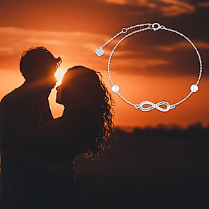 14k White Gold Natural Diamond Infinity Anklets for Women, Real Gold Pearl Jewelry Ankle Bracelet Gifts for Her, 9.4-11 Inch