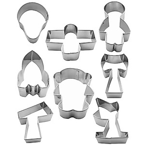 Space Alien Series Cookie Cutter Set of 8 pcs, Stainless Steel UFO Fondant Cutters Set Pastry Biscuit Baking Clay DIY Molds for Kids