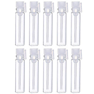 Teensery 100 Pcs Empty Perfume Sample Bottles Mini Glass Refillable Sample Vial Containers with Clear Cap for Aromatherapy, Essential Oil, Fragrance and Liquid (1ml)