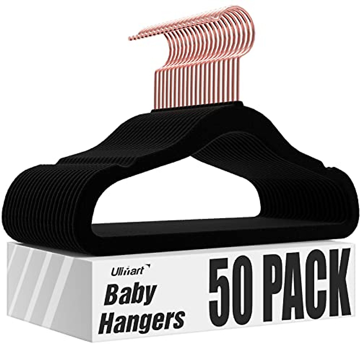 Ulimart Velvet Baby Hangers (11.4 Inch-50 pcs),Baby Clothes Hangers Ideal for Everyday Standard Use,Baby Hangers for Closet,Durable Infant/Toddler Hangers Black Hangers
