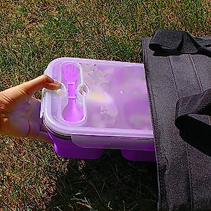 Creekview Home Emporium Collapsible Food Container - Purple Bento Lunch Box with 3 Compartments and Silverware in Lid