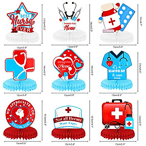 HOWAF 9pcs Nurse Day Party Decorations Honeycomb Centerpieces, Thank You Nurses Table Centerpieces, Nurse Appreciation Week Table Topper for Happy International Day Party Decorations Supplies