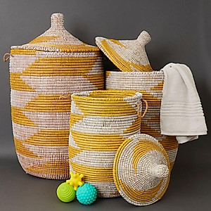 Yellow Hooded Lid Storage Basket Set of 3
