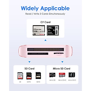 LENTION USB C to CF/SD/Micro SD Multi Card Reader, SD 3.0 Card Adapter Compatible 2023-2016 MacBook Pro 13/15/16/M1, New Mac Air/iPad Pro/Surface, Chromebook, S20/S10/Note, More (CB-C8s (Pink)