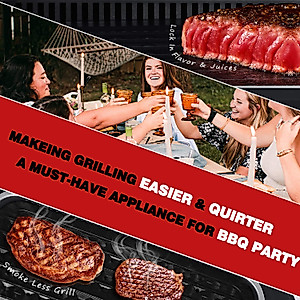 Indoor Smokeless Grill, Techwood 1500W Electric Indoor Grill with Tempered Glass Lid, Portable Non-stick BBQ Korean Grill, Turbo Smoke Extractor Technology, Drip Tray& Double Removable Plate, Black